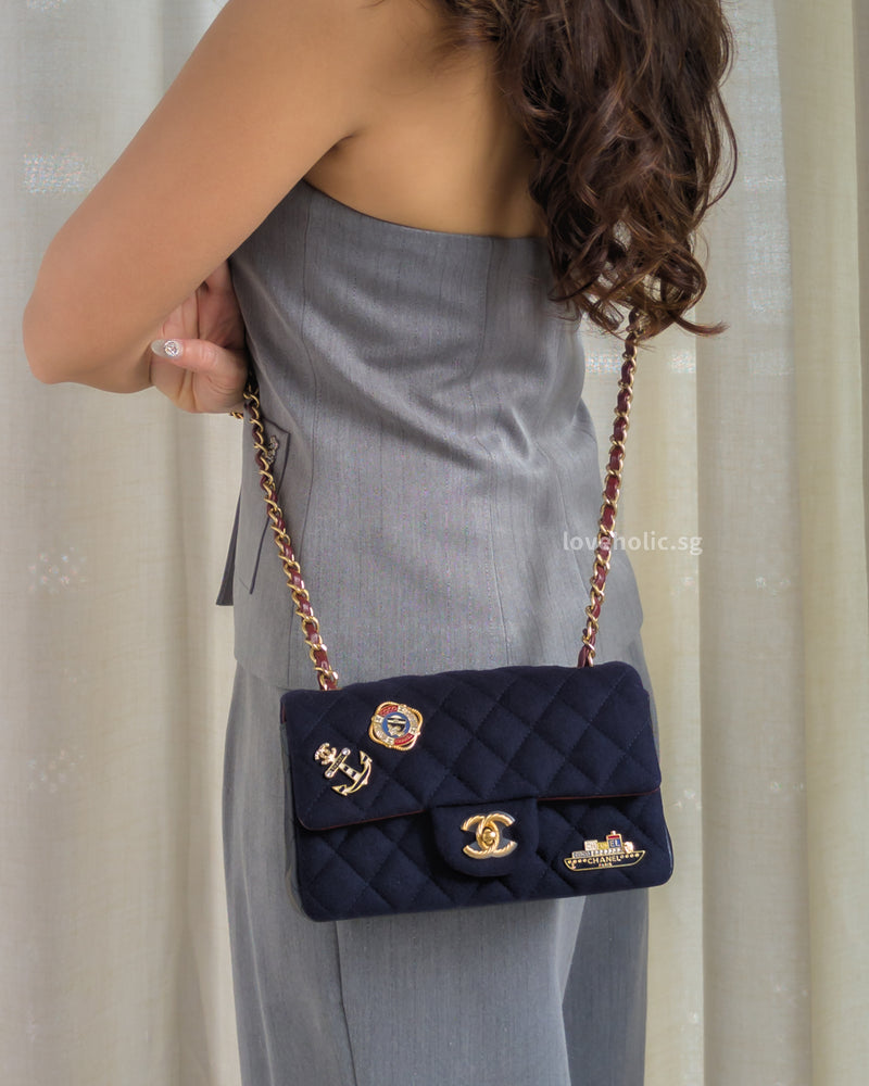 Mini Rectangle with Paris-Hamburg charms | 18A Dark Navy Wool Lambskin ...