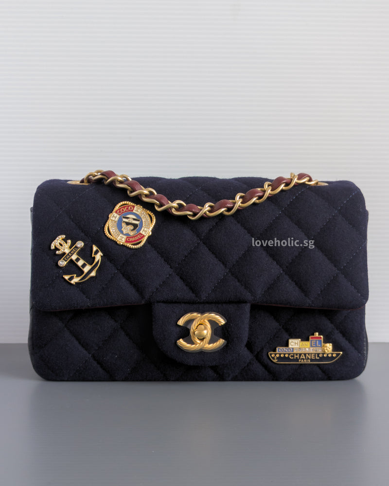Mini Rectangle with Paris-Hamburg charms | 18A Dark Navy Wool Lambskin ...
