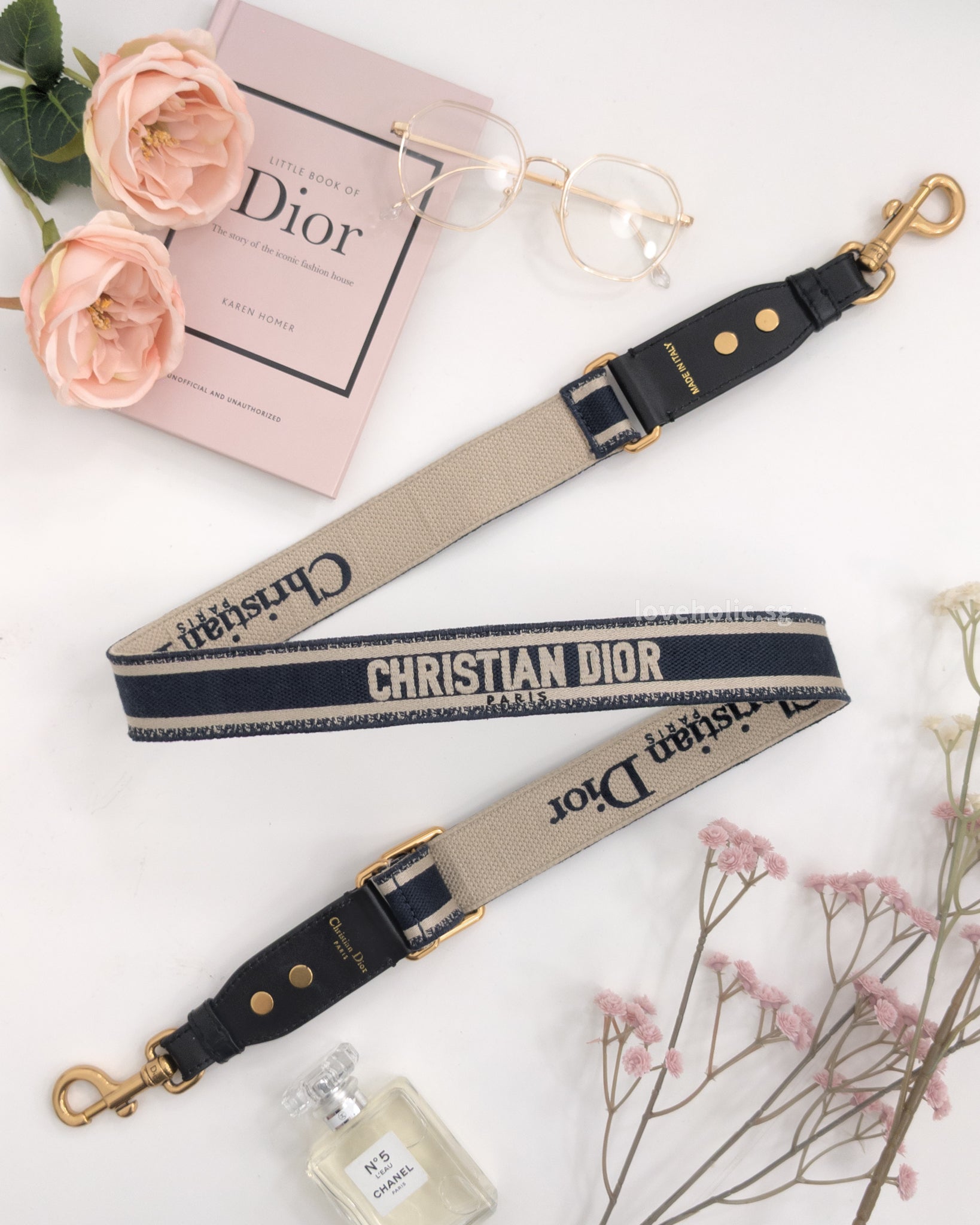 Dior Adjustable Shoulder Strap | Blue Oblique Jacquard Brushed Gold ...